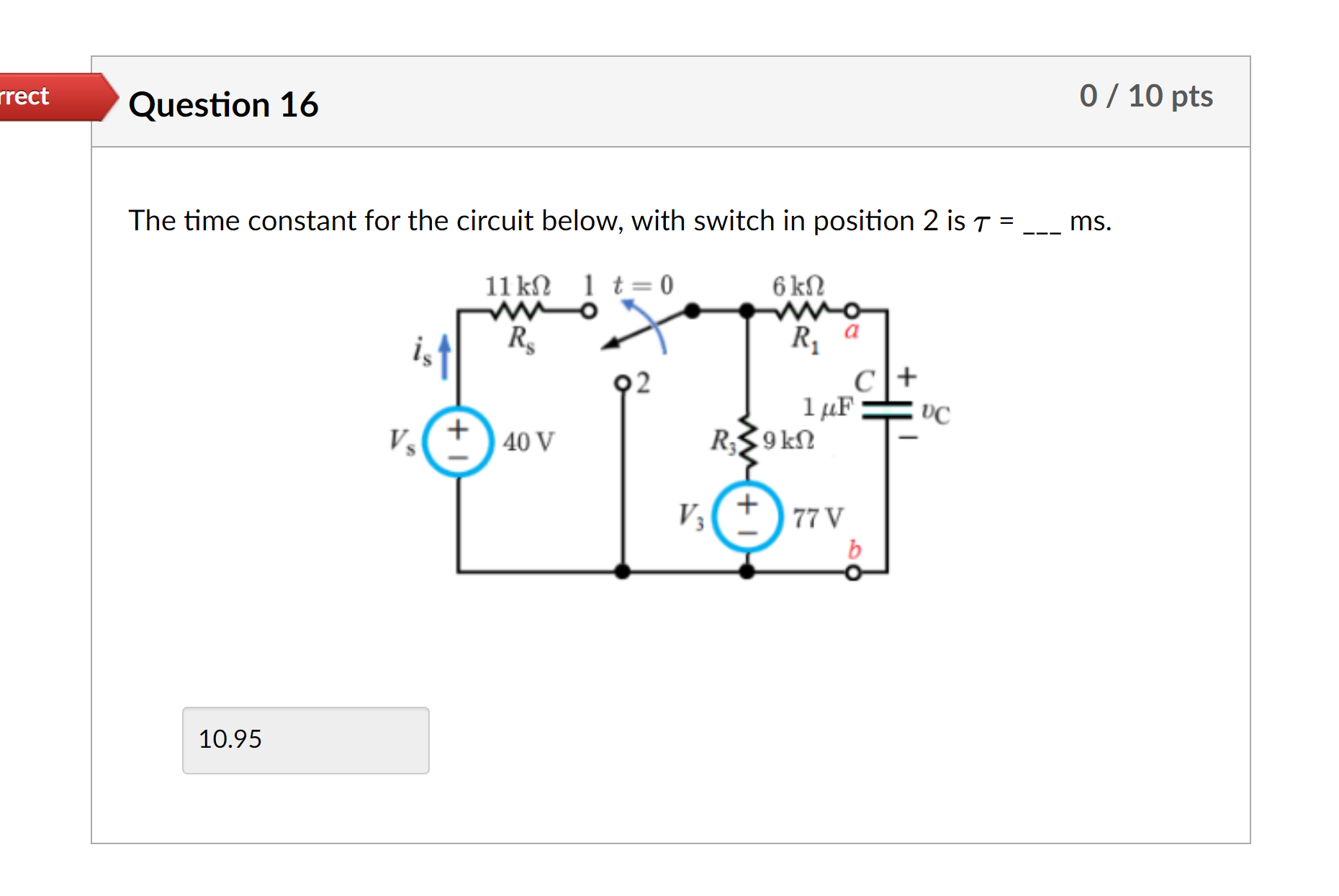 Solved The time constant for the circuit below, with switch | Chegg.com