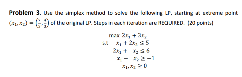 Solved Problem 3. Use the simplex method to solve the | Chegg.com