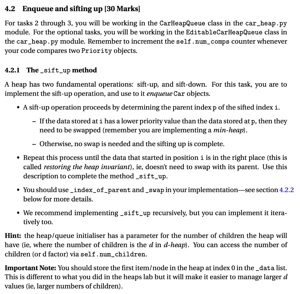 Solved 4.2 Enqueue and sifting up [30 Marks] For tasks 2 | Chegg.com
