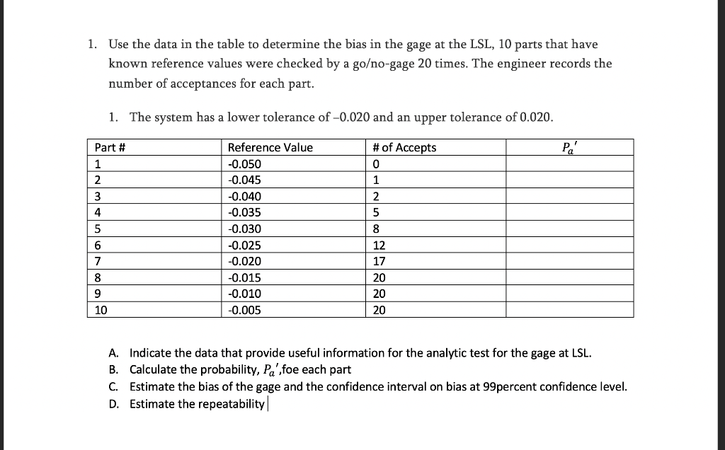 1. Use the data in the table to determine the bias in | Chegg.com