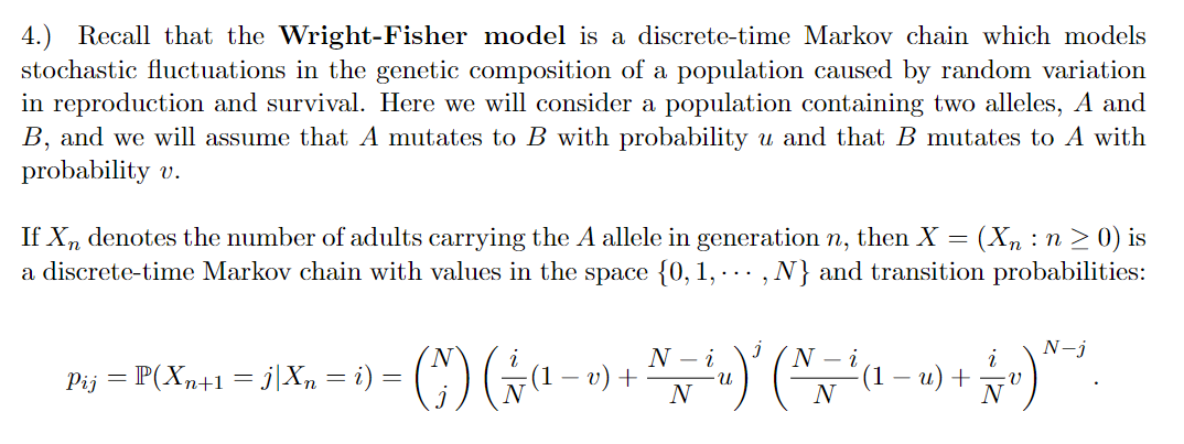 4.) Recall that the Wright-Fisher model is a | Chegg.com