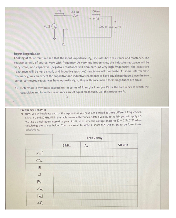Solved Use part 1 ﻿to anwser part 7Input ImpedanceLooking at | Chegg.com