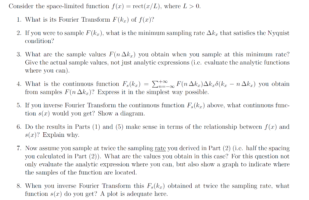 Solved Consider the space-limited function f(x)=rect(x/L), | Chegg.com