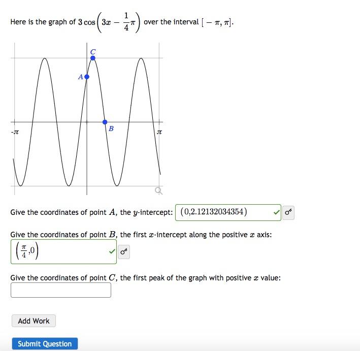 Solved Here is the graph of 3 cos 3x 1 T ) over the interval | Chegg.com