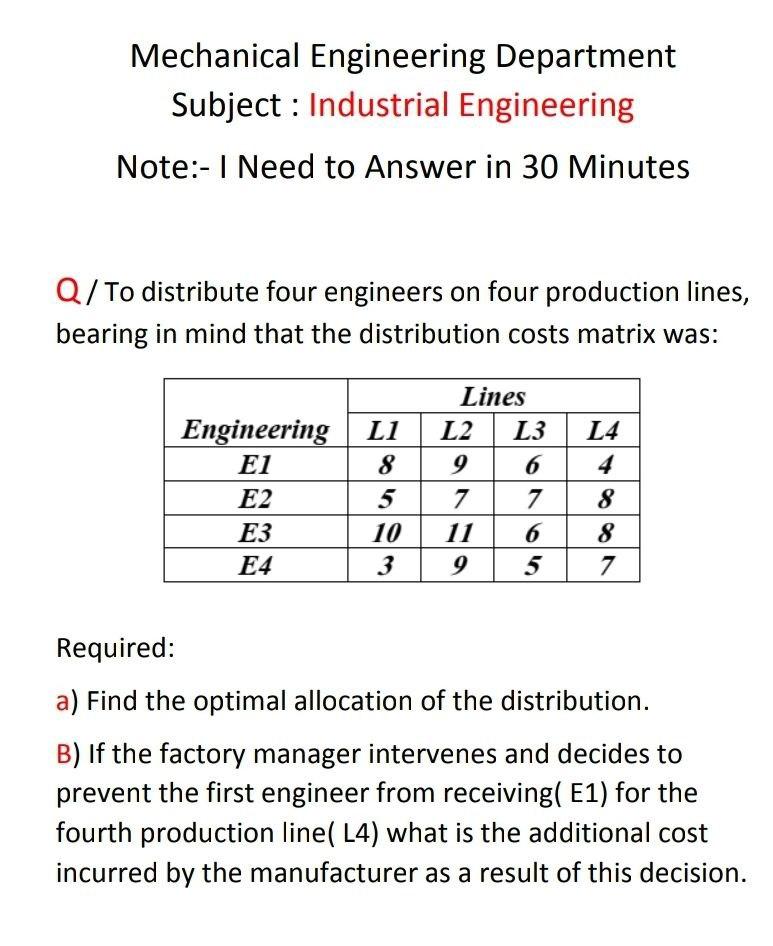 Solved Mechanical Engineering Department Subject : | Chegg.com