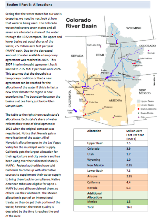 Solved Section Ii Part B Allocations Colorado River Basin