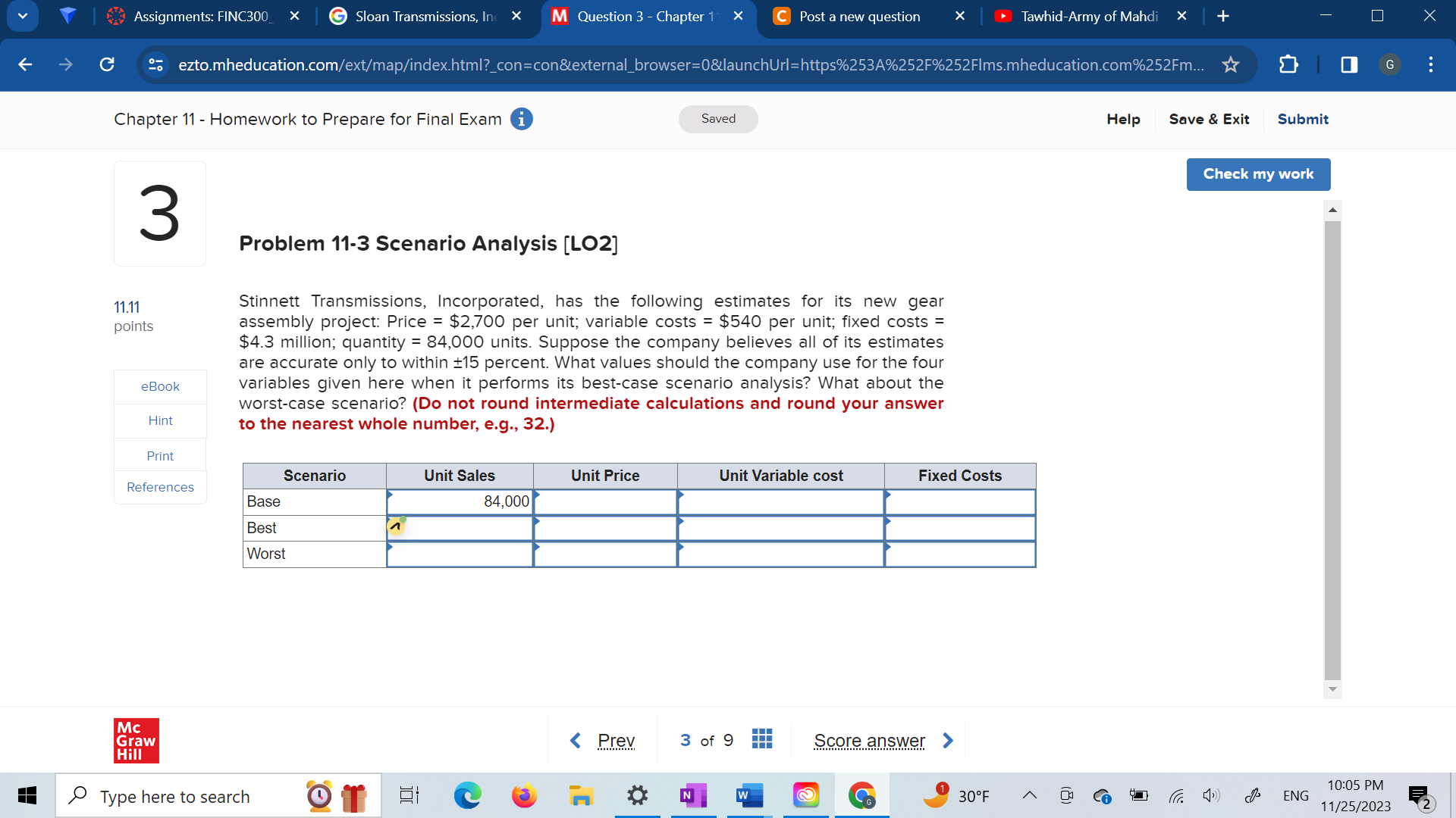 Solved Problem 11-3 Scenario Analysis [LO2] Stinnett | Chegg.com