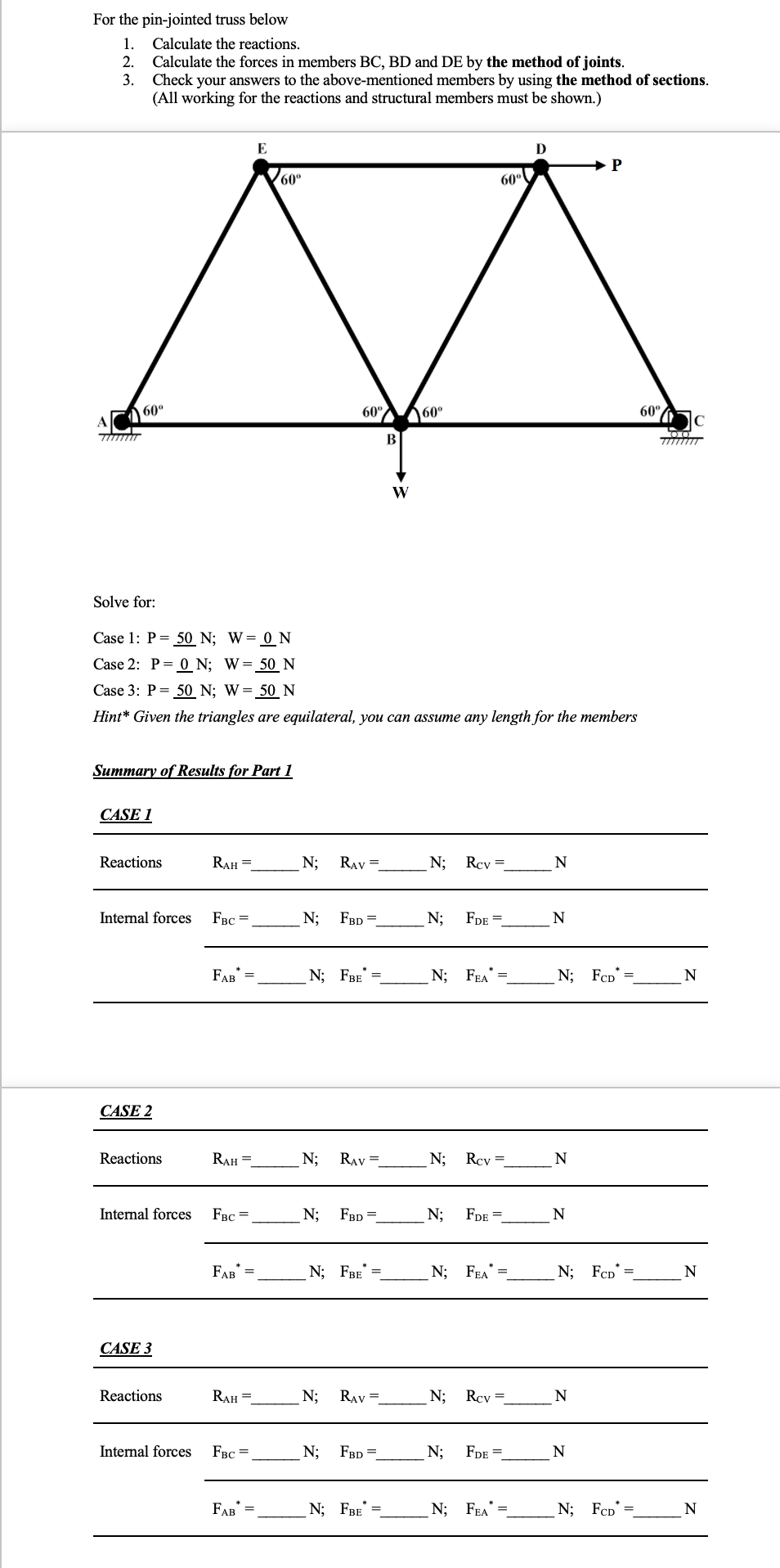 Solved For the pin-jointed truss below 1. Calculate the | Chegg.com