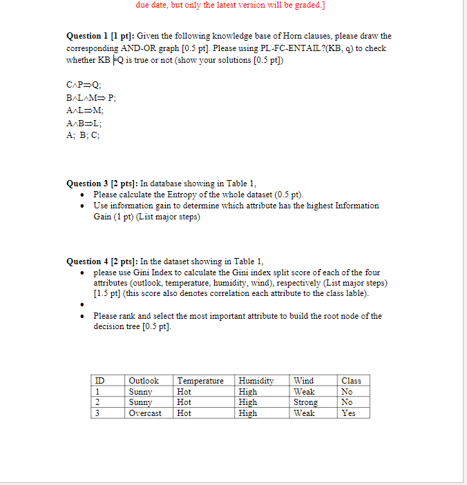Solved Question 1 [ 1pt] : Given the following knowledge | Chegg.com