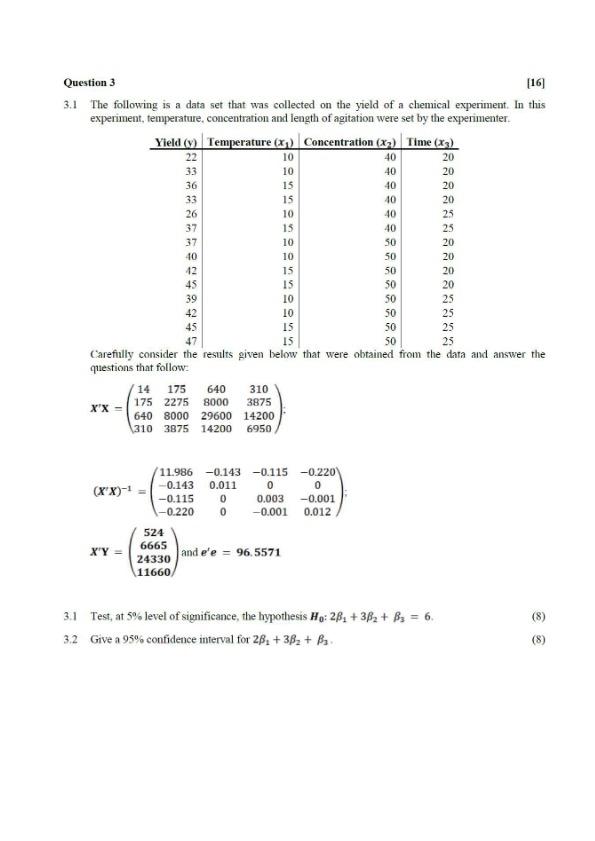 Solved Question 3 [16] 3.1 The following is a data set that | Chegg.com