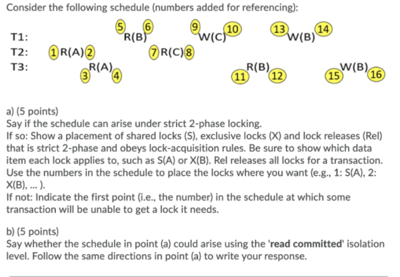 Solved Consider the following schedule (numbers added for | Chegg.com