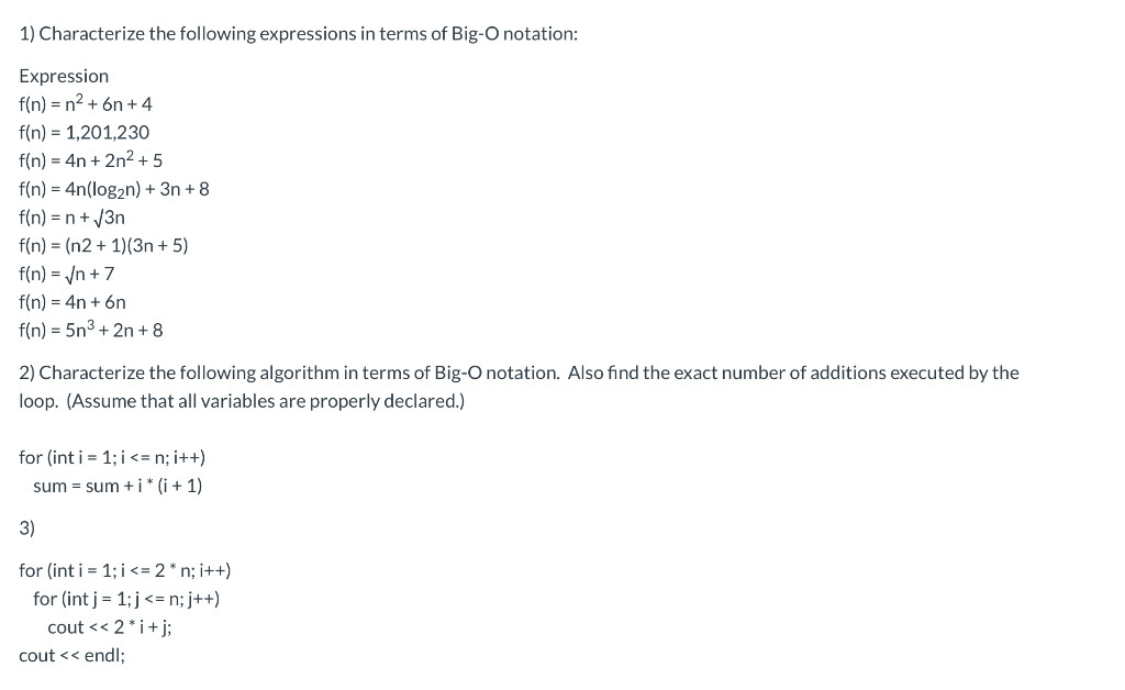 Solved 1) Characterize the following expressions in terms of | Chegg.com