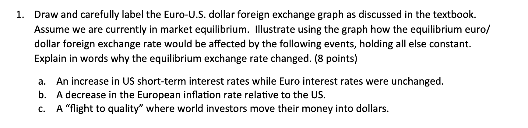 Solved 1. Draw and carefully label the Euro-U.S. dollar | Chegg.com
