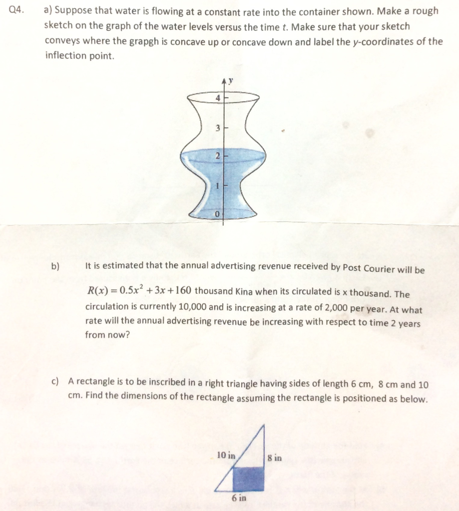 Q4 a) Suppose that water is flowing at a constant | Chegg.com