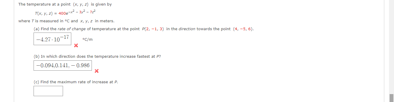 Solved The temperature at a point (x,y,z) is given by | Chegg.com