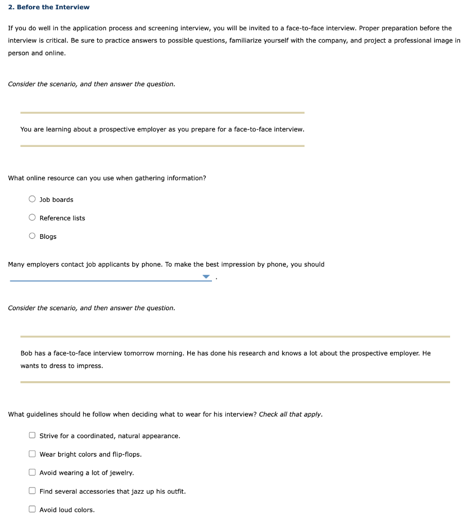 Solved 2. Before the Interview interview is critical. Be | Chegg.com