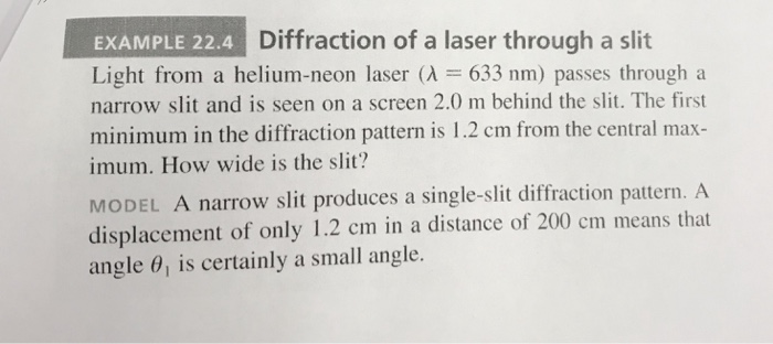 Solved Diffraction of a laser through a slit EXAMPLE 22.4 | Chegg.com