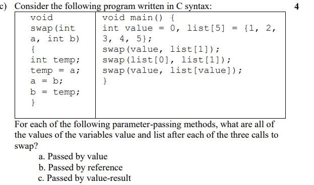 Solved c) Consider the following program written in C | Chegg.com