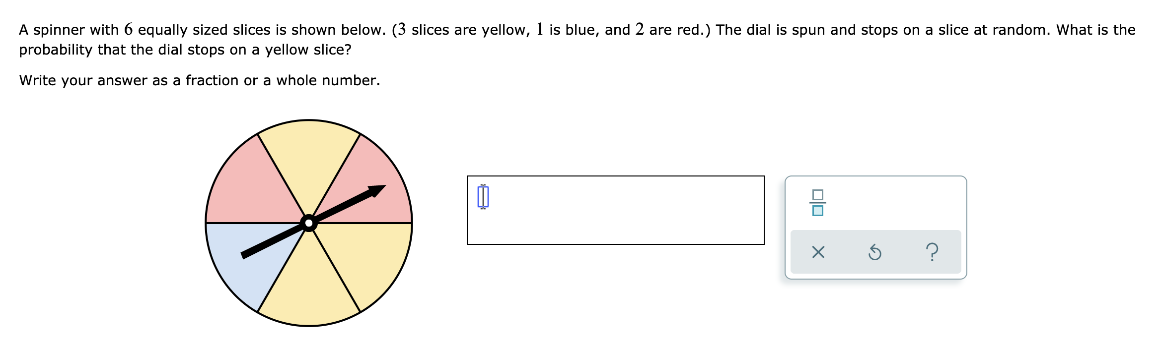 Solved A spinner with 6 equally sized slices is shown below. | Chegg.com