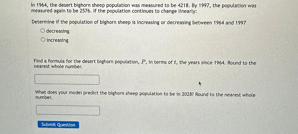Solved In 1964 , the desert bighorn sheep population was | Chegg.com