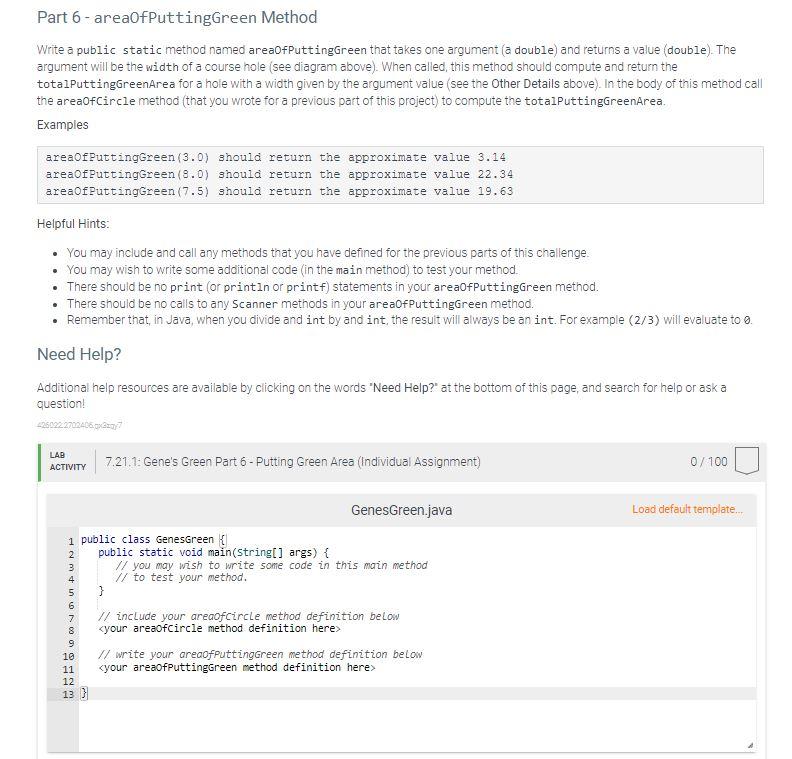 Solved Problem Description and Given Info Gene's Green Golf | Chegg.com