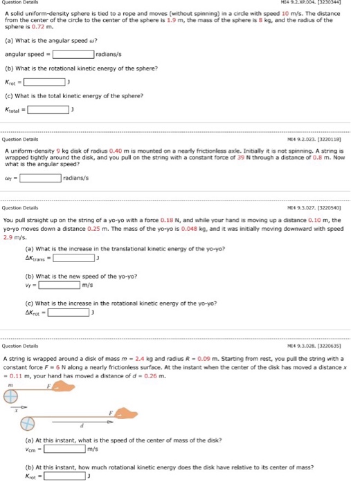 Solved A solid uniform-density sphere is tied to a rope and | Chegg.com