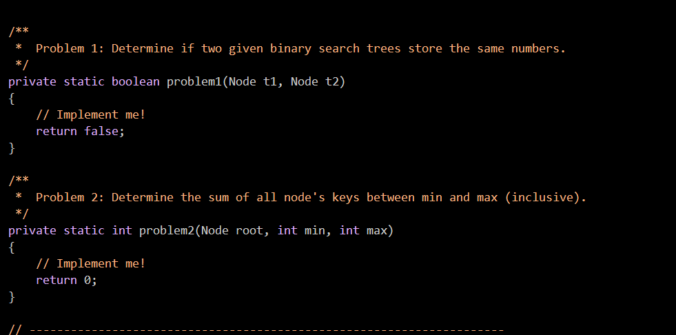 Solved Problem 1: Determine if two given binary search trees | Chegg.com
