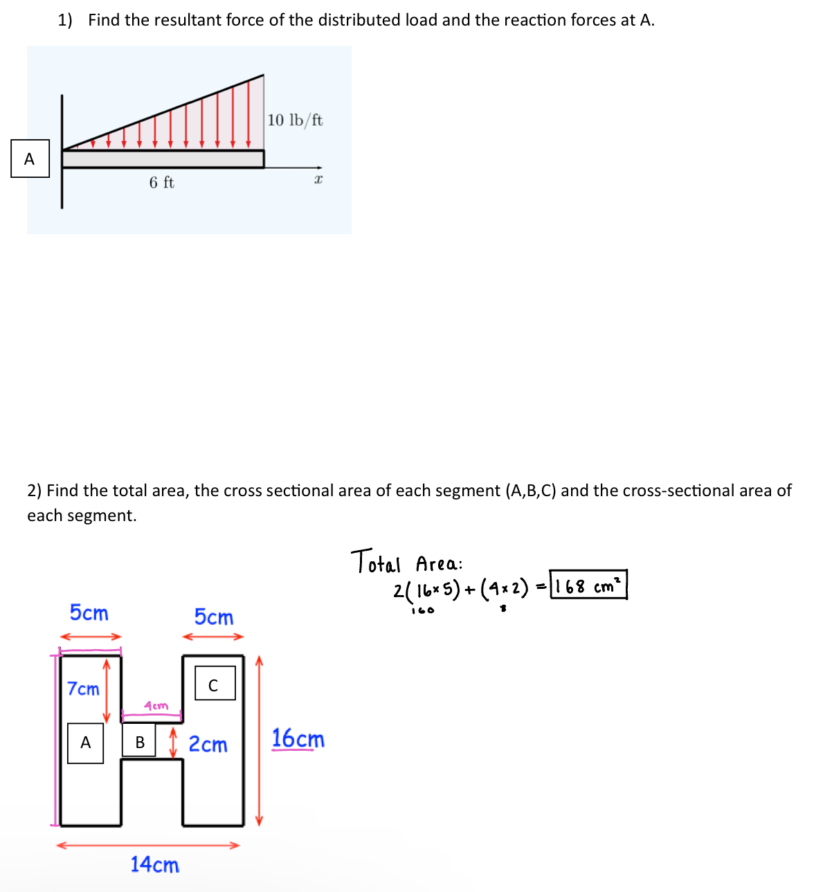 Solved 1) Find the resultant force of the distributed load | Chegg.com