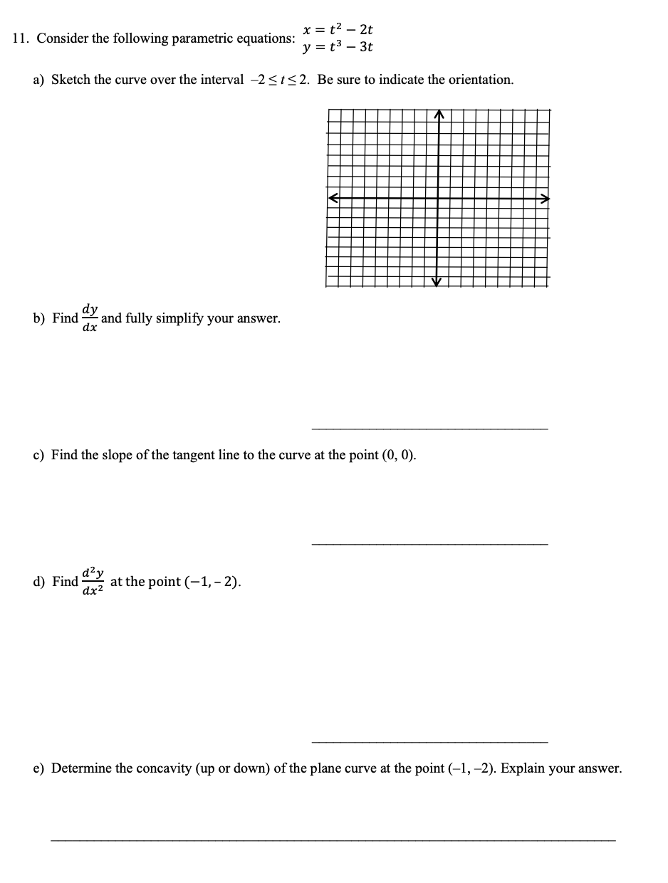 Solved 11. Consider the following parametric equations: x = | Chegg.com