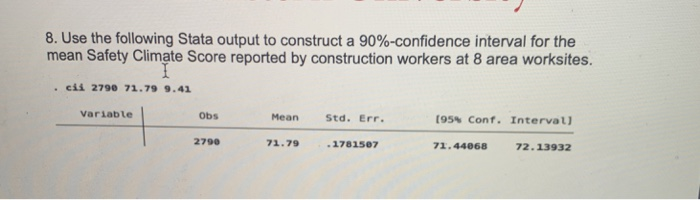 Solved 8 Use The Following Stata Output To Construct A 2598