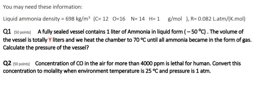Solved You may need these information: Liquid ammonia | Chegg.com