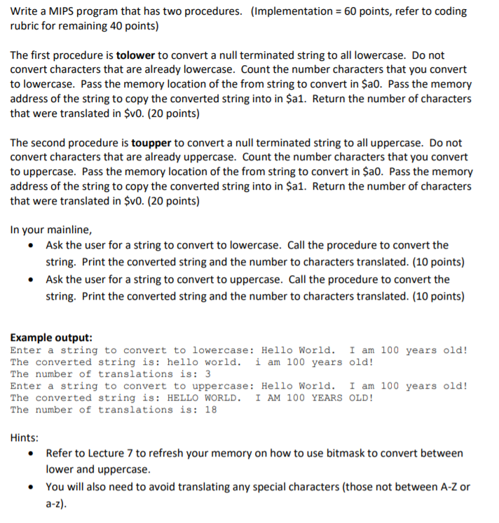 Solved Write A Mips Program That Has Two Procedures 8191