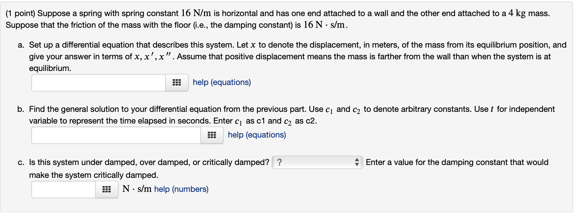 Solved 1 Point Suppose A Spring With Spring Constant 16