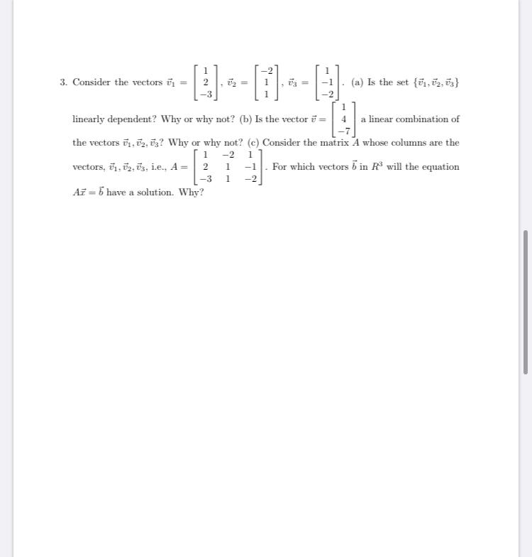 Solved 3. Consider the vectors v1 = 2 II (a) Is the set {ū | Chegg.com