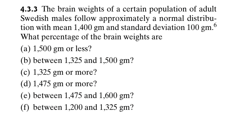 Solved 4.3.3 The brain weights of a certain population of | Chegg.com