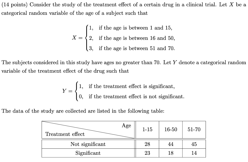 Solved (14 points) Consider the study of the treatment | Chegg.com
