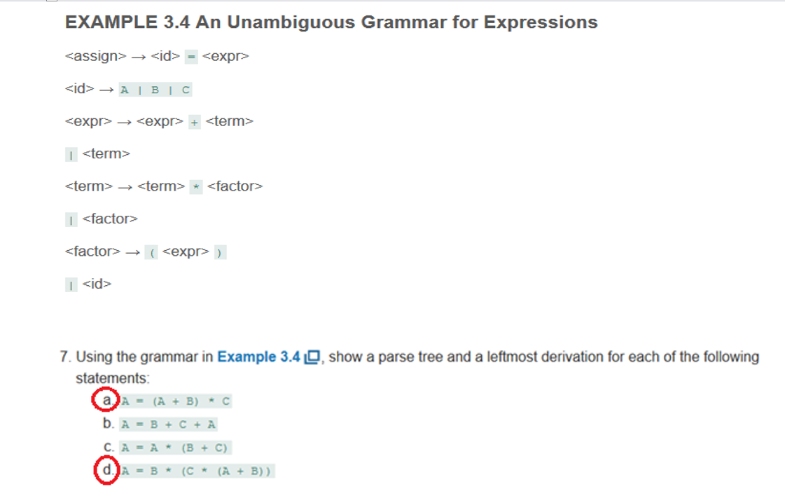 Solved EXAMPLE 3.4 An Unambiguous Grammar for Expressions