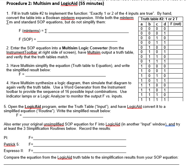 Solved Procedure 2: Multisim and LogicAid (55 minutes) a | 0 | Chegg.com