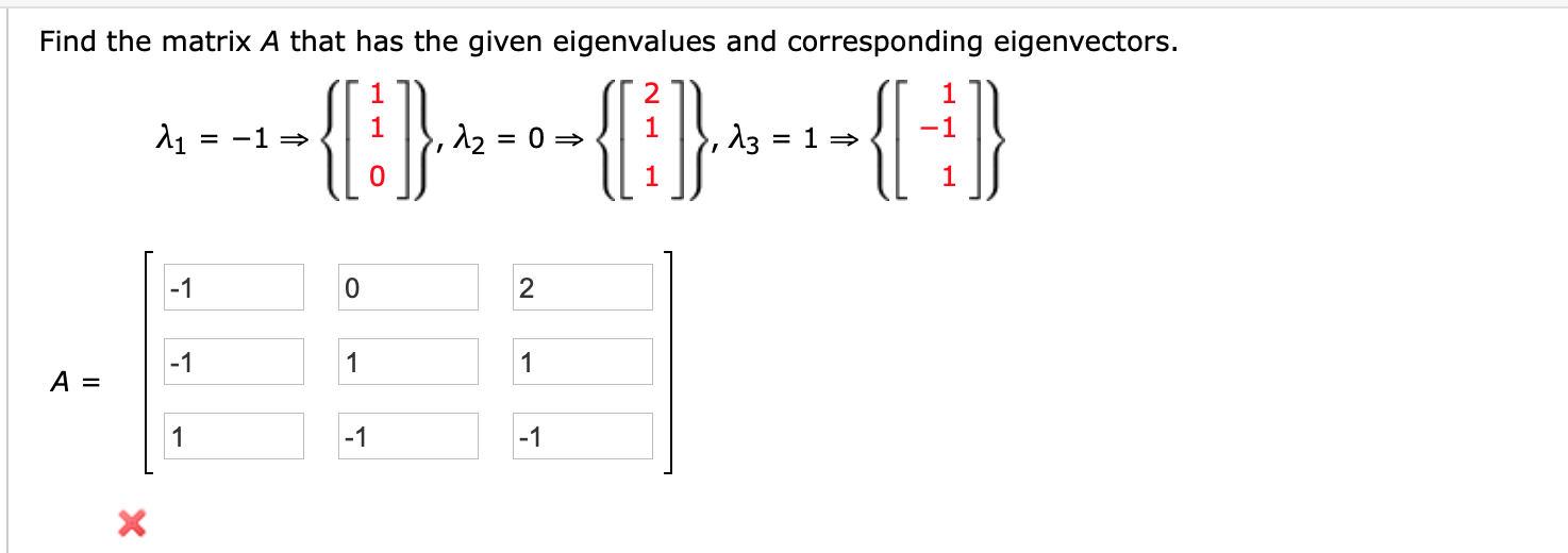 Solved Find the matrix A that has the given eigenvalues and | Chegg.com