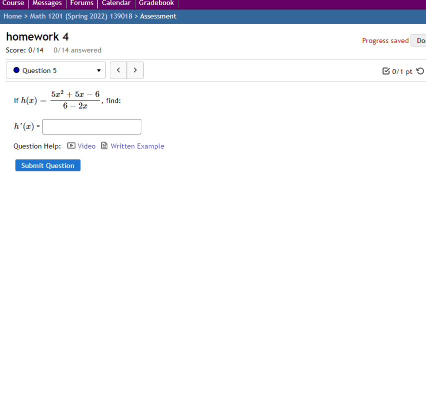 Solved Course Messages | Forums | Calendar | Gradebook Home | Chegg.com
