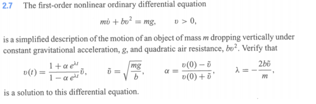Solved 2.7 The first-order nonlinear ordinary differential | Chegg.com