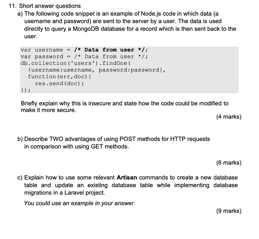 Solved 11. Short answer questions a) The following code | Chegg.com