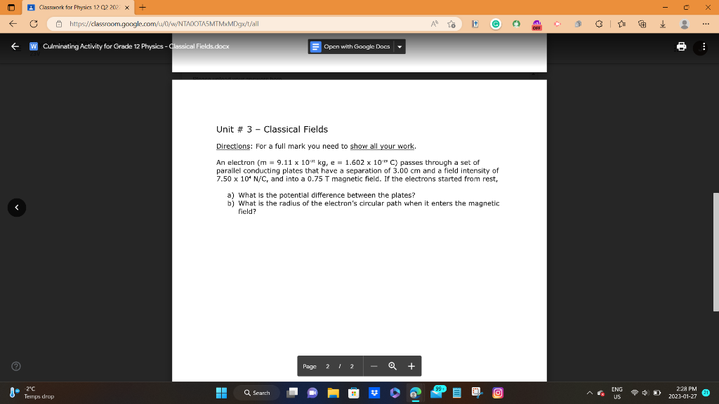 Solved Unit \# 3 - Classical Fields Directions: For a full | Chegg.com
