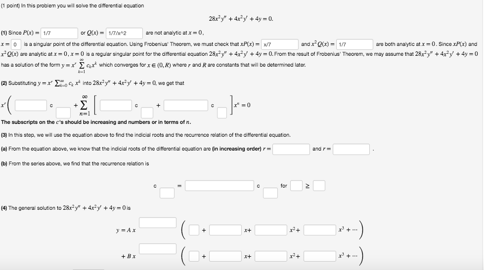 Solved (1 point) In this problem you will solve the | Chegg.com