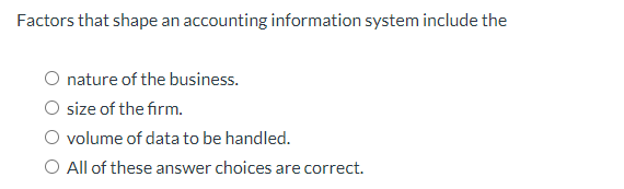 Solved Factors that shape an accounting information system | Chegg.com