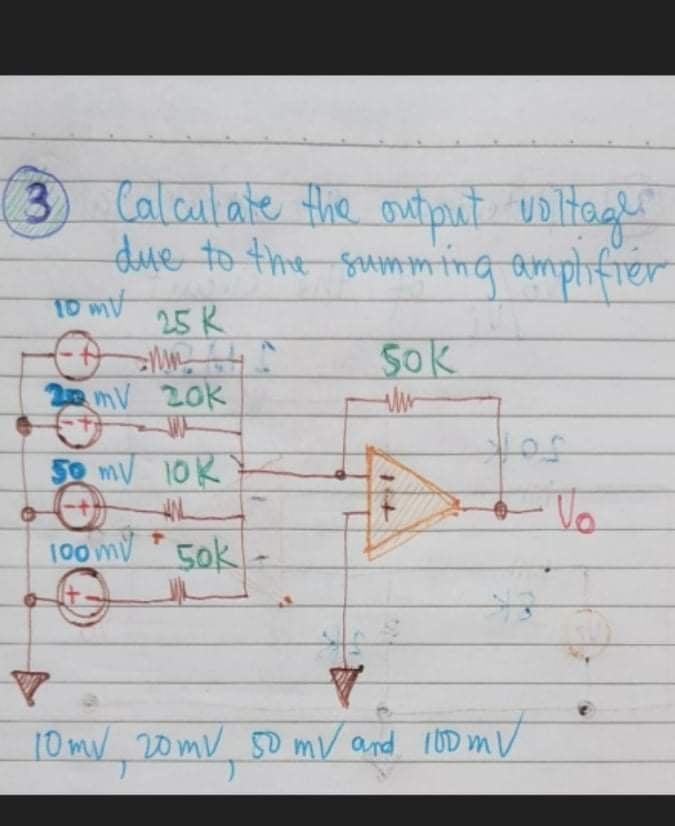 Solved (3 3 Calculate the output voltage due to the summing | Chegg.com