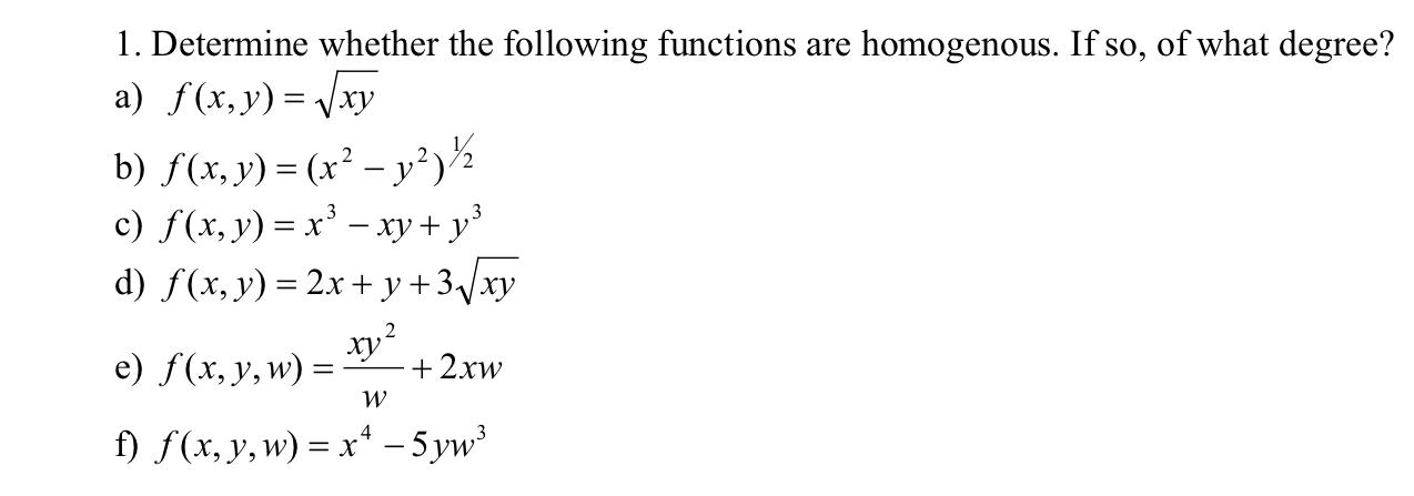 Solved 1. Determine whether the following functions are | Chegg.com
