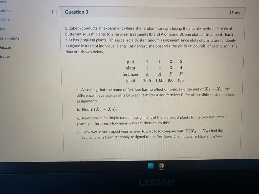 Solved Question 3 15pts Elizabeth conducts an experiment | Chegg.com