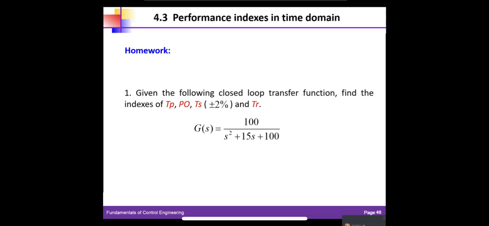 Solved 4.3 Performance indexes in time domain Homework: 2. | Chegg.com