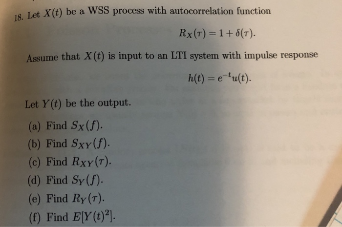 Solved Let X(t) be a WSS process with autocorrelation | Chegg.com